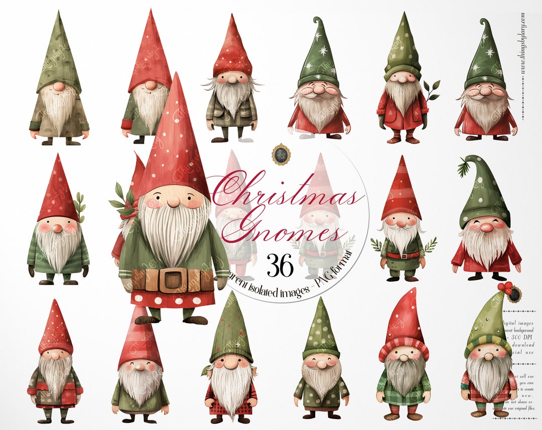 36 Christmas Gnomes Green Red Theme PNG Clip Arts Commercial Use Merry ...