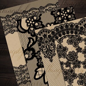 16 Black Gothic Lace Digital Papers A4 Size 300 Dpi Commercial Use ...