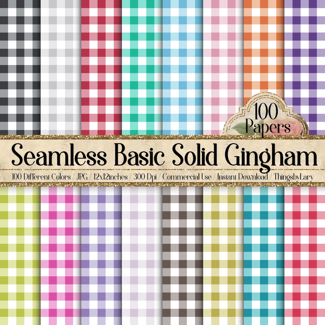 100 Seamless Basic Solid Gingham Digital Papers Commercial Use Rustic ...