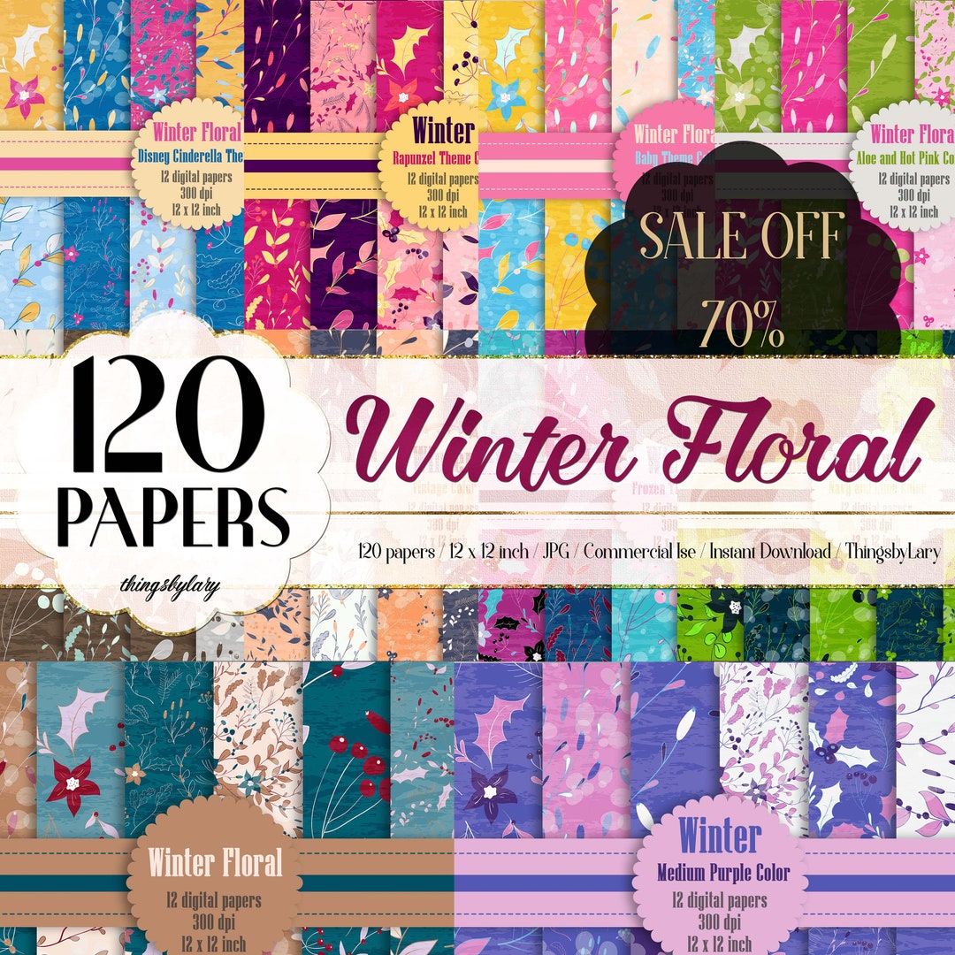 70% OFF 120 Winter Floral Christmas Winter Holiday Digital Papers 12 ...