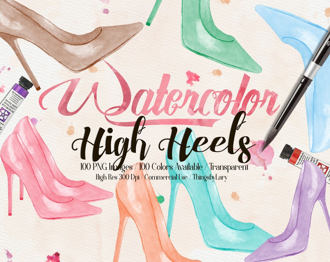 100 Hand Painted Watercolor Shiny High Heels Cliparts, Scrapbook, Shiny ...