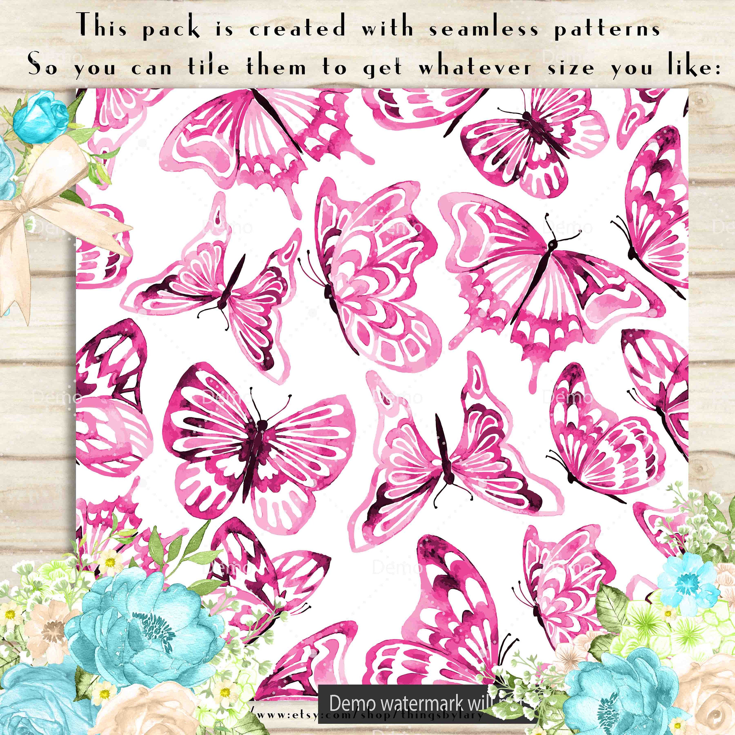 100 Seamless Watercolor Butterfly Papers in 12" X 12", 300 Dpi Planner ...