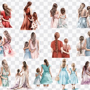 13 Watercolor Mom and Daughter From the Back View Isolated Transparent ...