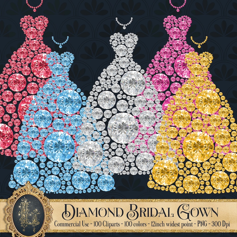 100 Diamond Bridal Dress Cliparts 300 Dpi Instant Download - Etsy