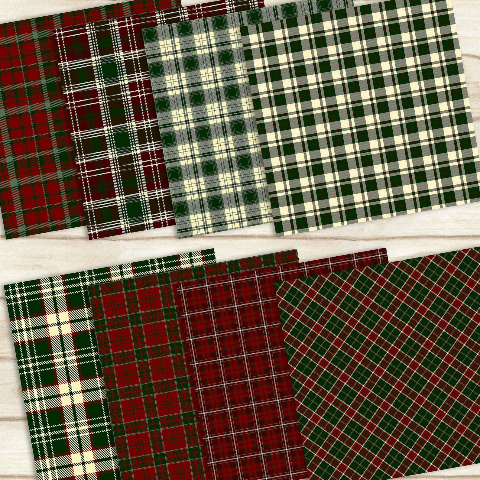 16 Red and Green Plaid Pattern Papers 12x12 Inch, Jpeg File, Instant ...