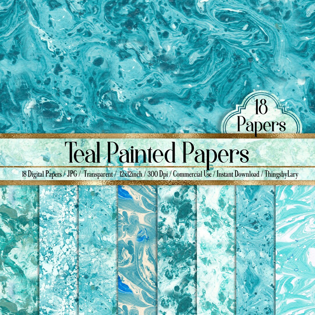 18 Teal Painted Texture Papers 12inch, 300 Dpi Planner Paper ...