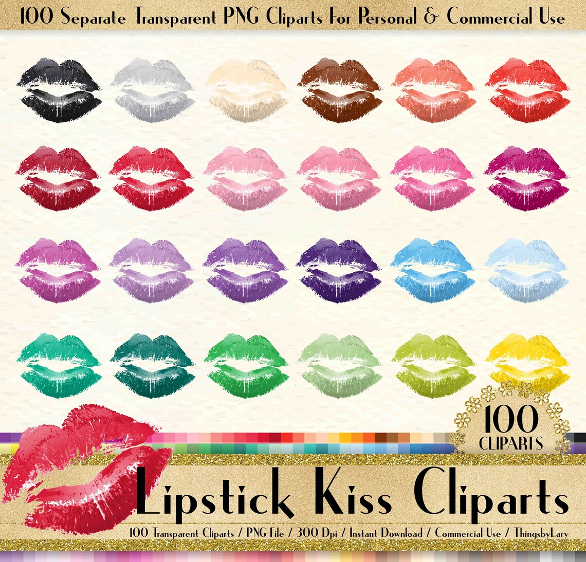 100 Lipstick Kiss Clipart, Valentine Clipart, Love Clipart, 100 Love ...