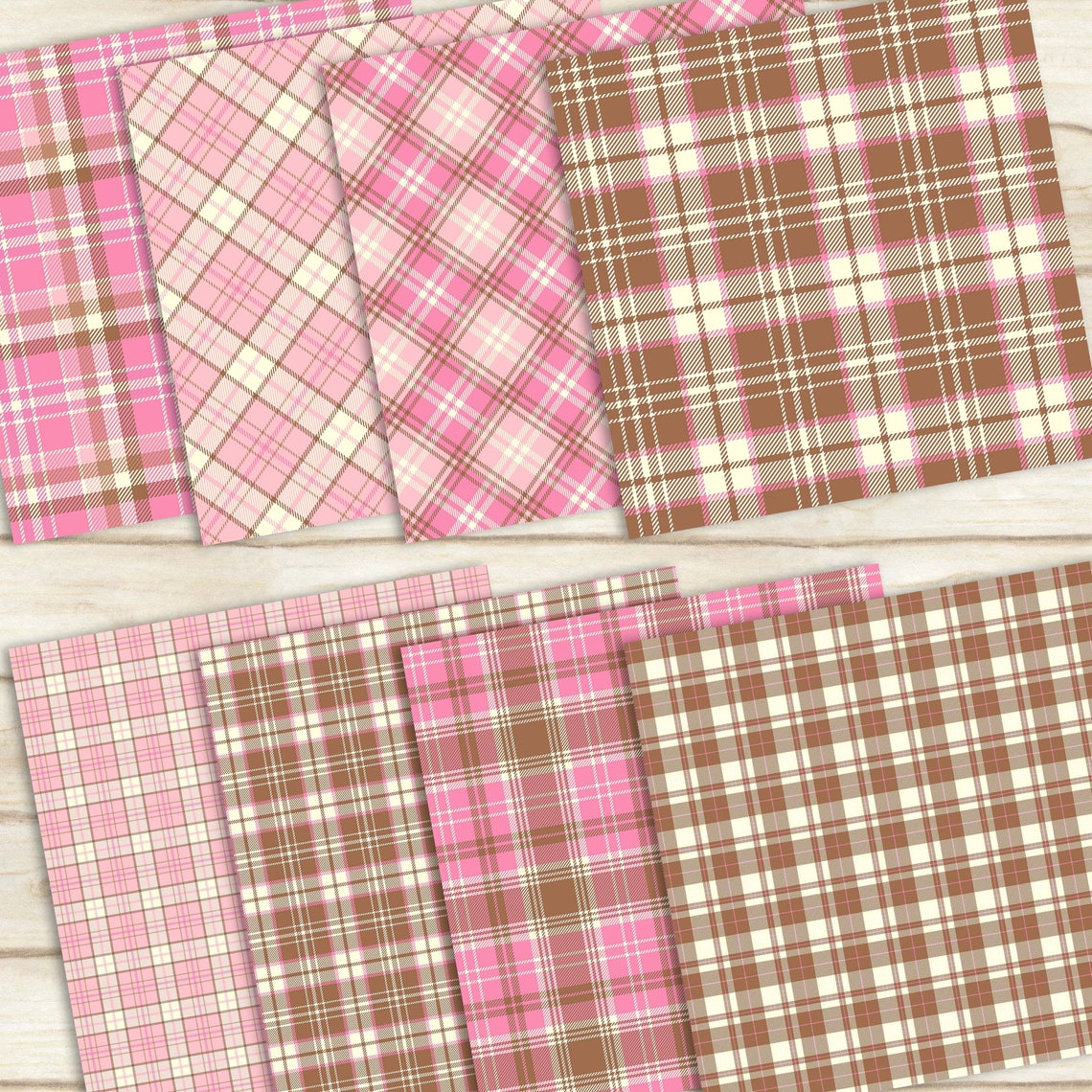 16 Pink and Brown Plaid Pattern Papers 12x12 Inch Jpeg File | Etsy