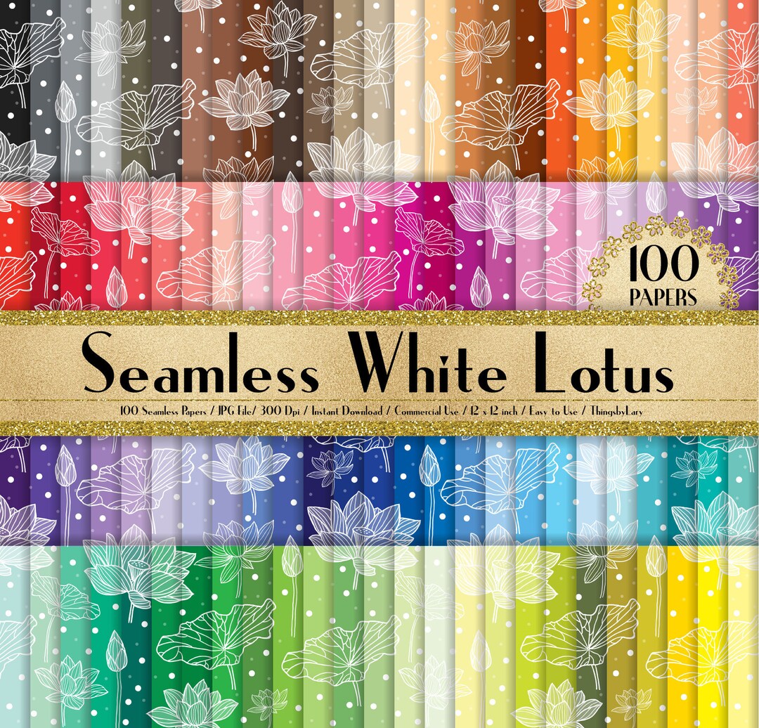 100 Seamless White Lotus Papers in 12" X 12", 300 Dpi Planner Paper ...