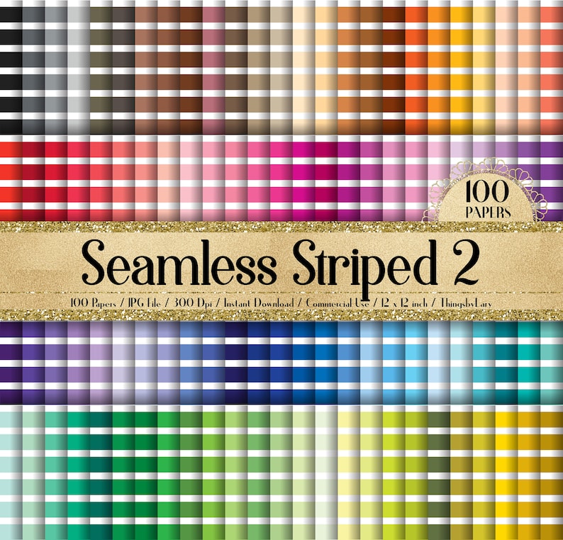 100 Seamless Striped Pattern Digital Papers 12"x12" 300 Dpi Planner ...