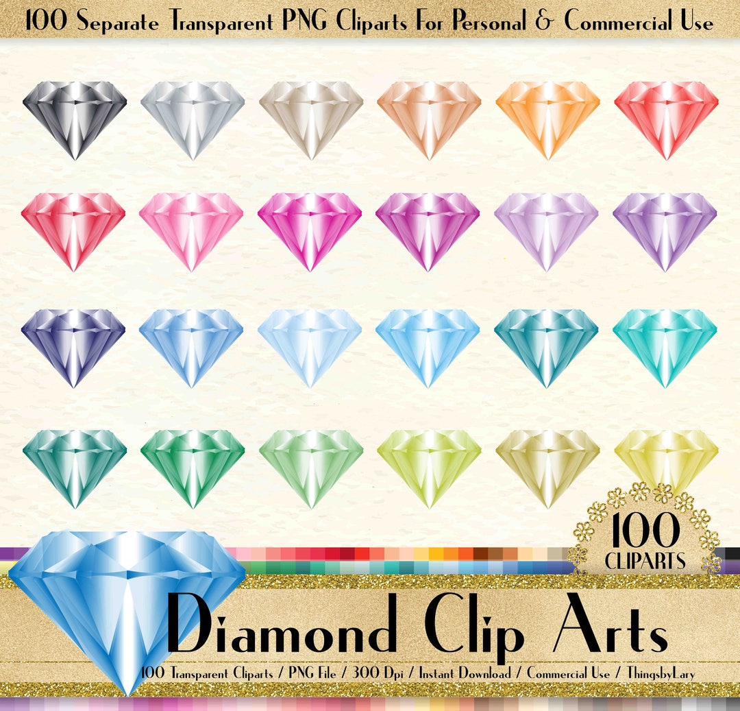 100 Transparent Diamond Clipart, Jewelry Clipart, Fashion Clipart, 100 ...