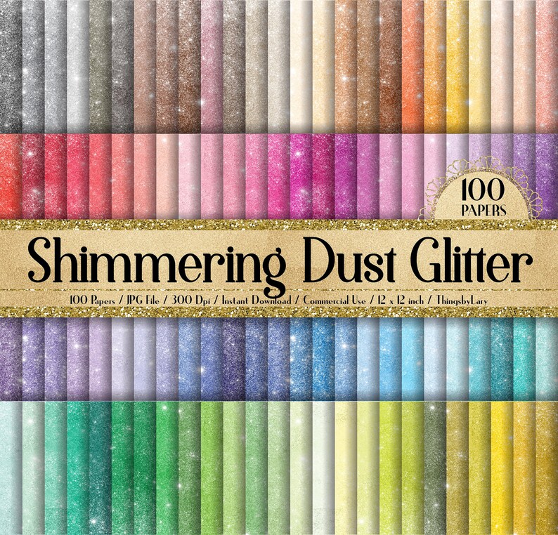 100 Shimmering Dust Glitter Texture Digital Papers 12x12" 300 Dpi ...