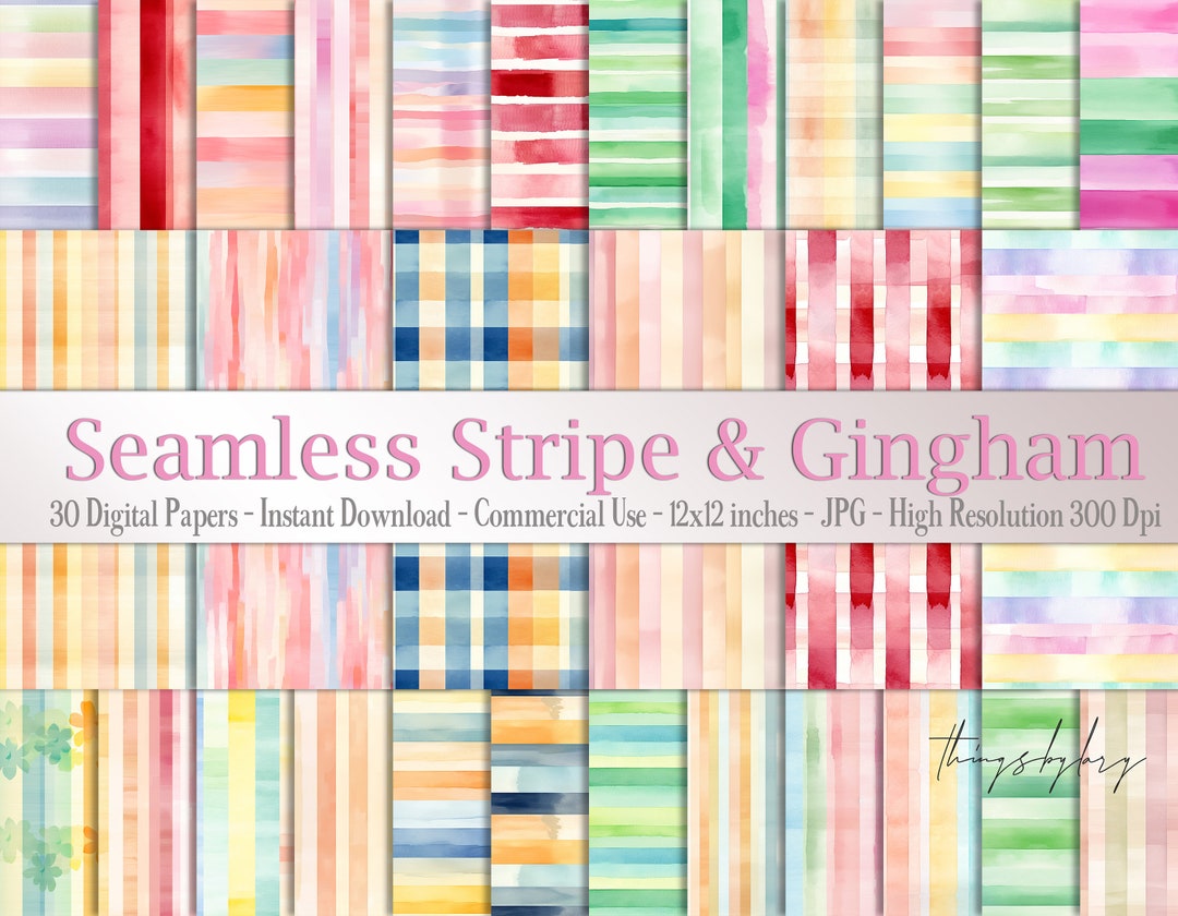 30 Seamless Watercolor Striped Gingham Digital Papers 12" 300 Dpi ...