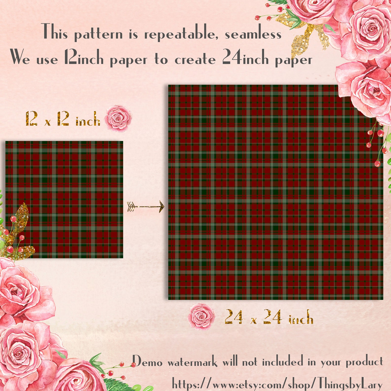 16 Red and Green Plaid Pattern Papers 12x12 Inch Jpeg File | Etsy