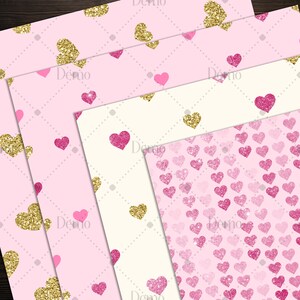 16 Gold Glitter and Pink Heart Digital Papers Commercial Use, Glitter ...