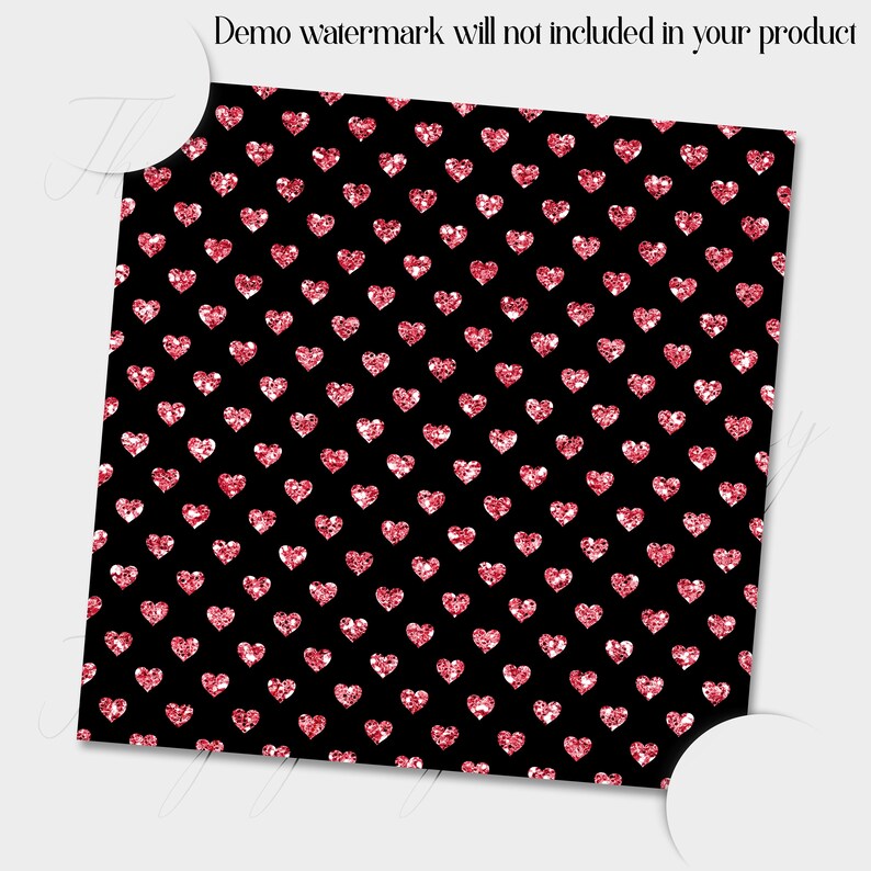 100 Seamless Black and Glitter Heart Pattern Digital Papers | Etsy
