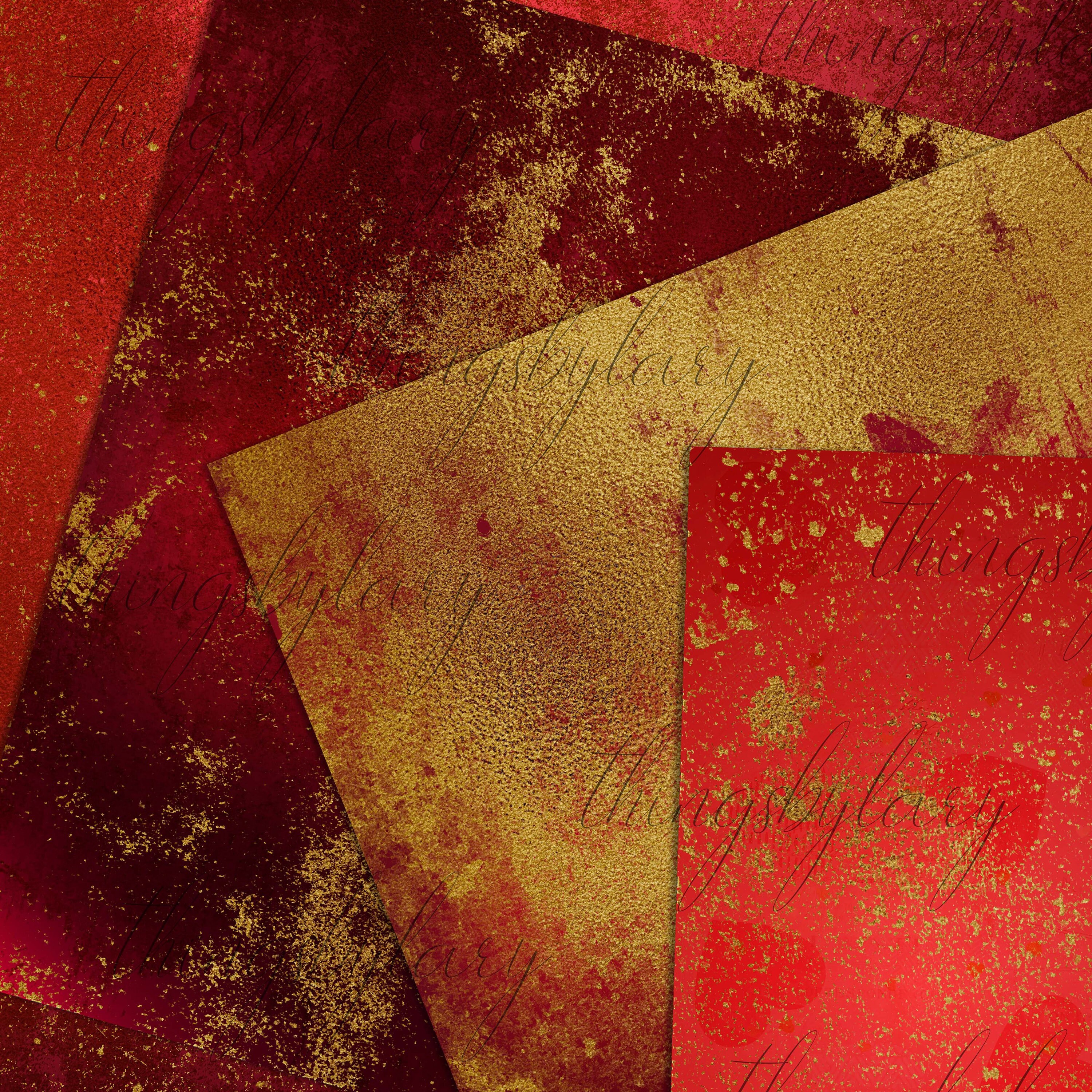 16 Distressed Red and Gold Digital Papers 12" 300 Dpi Planner Paper ...