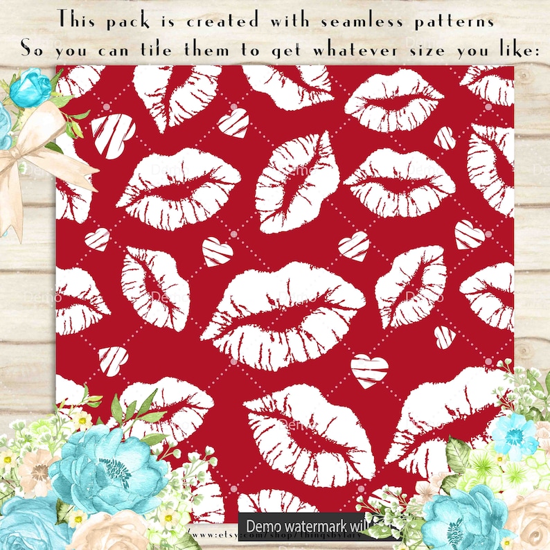 100 Seamless White Lipstick Kiss Love Valentine Papers in 12", Planner ...
