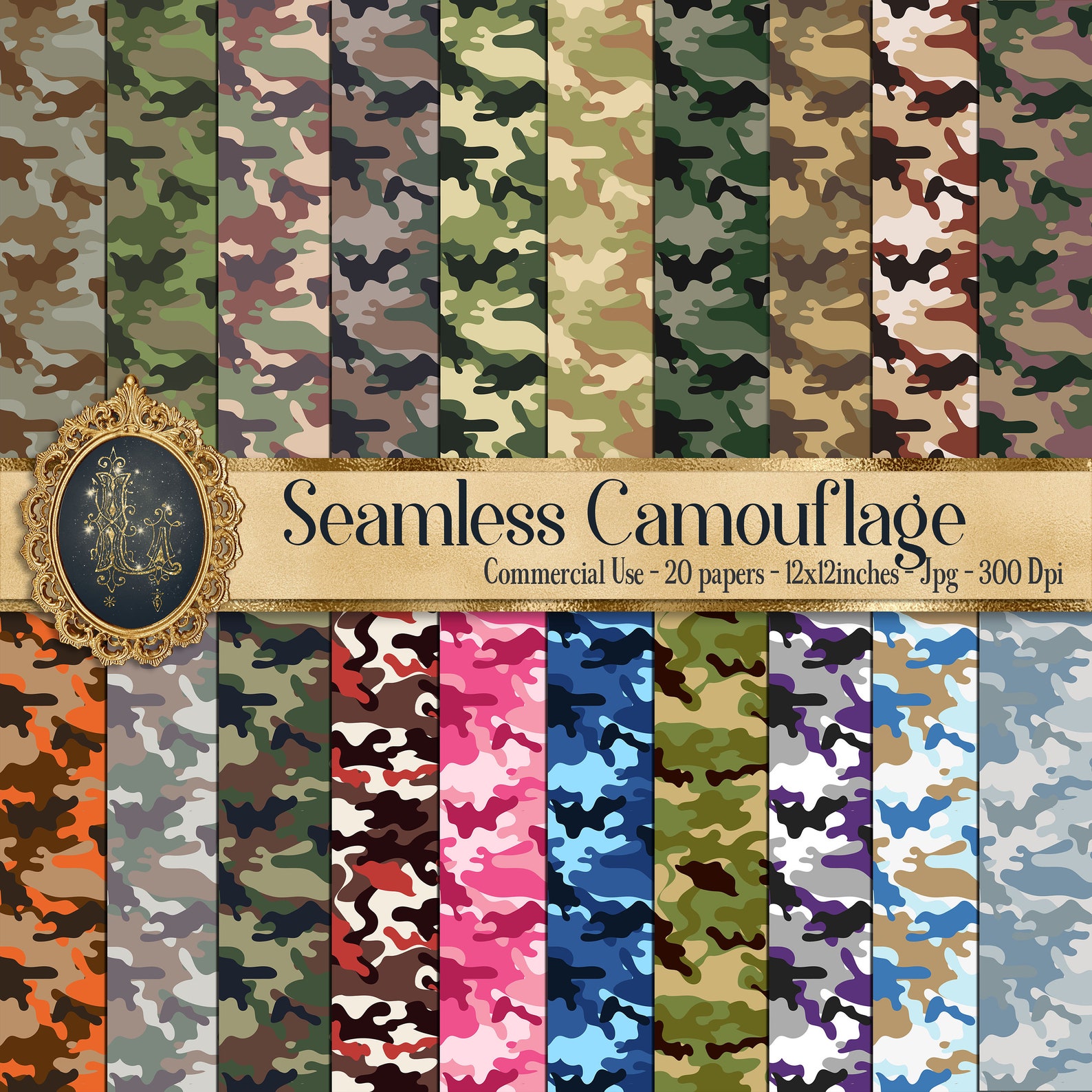 20 Seamless Military Camouflage Digital Papers 12" 300 Dpi Military ...
