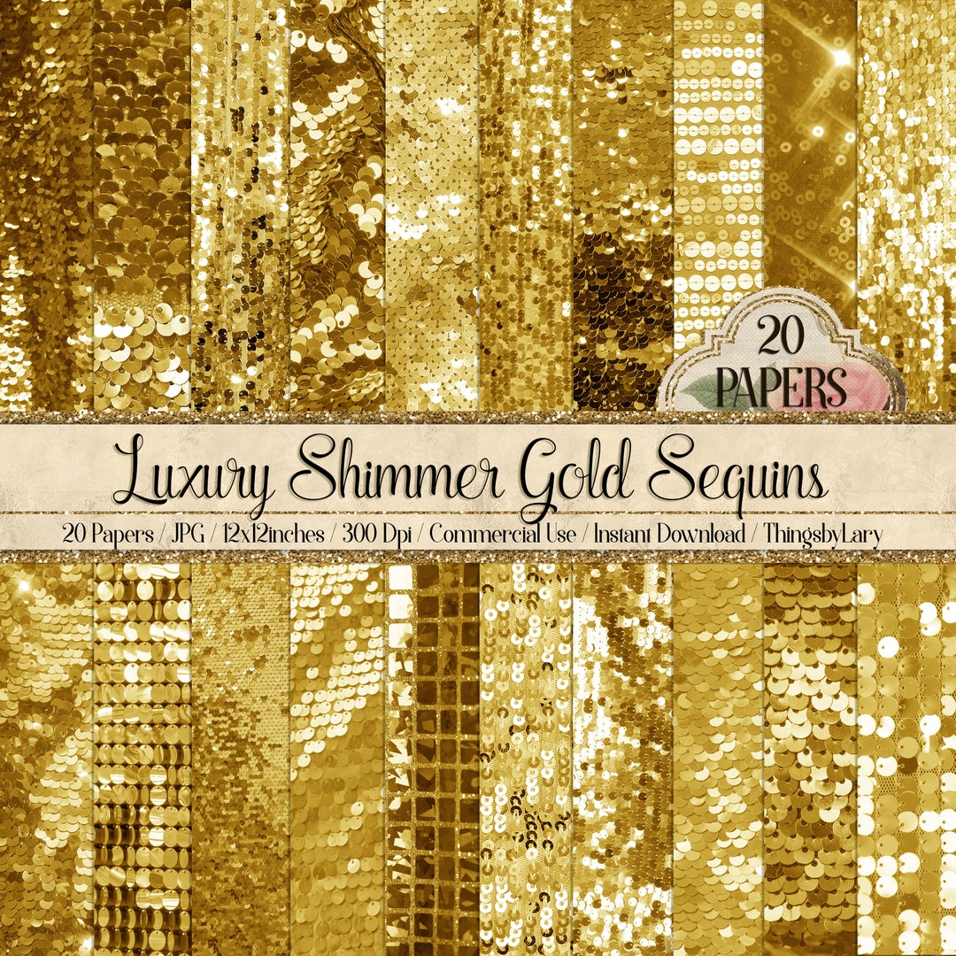 20 Luxury Shimmer Gold Sequin Digital Papers Commercial Use Holiday ...