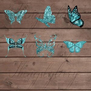 30 Teal Glitter Foil Butterfly Digital Images 300 Dpi Instant Download ...