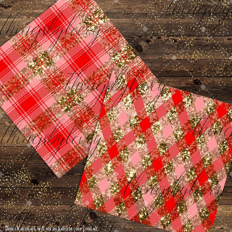 16 Luxury Gold and Red Glitter Plaid Tartan Digital Paper Pack - Etsy