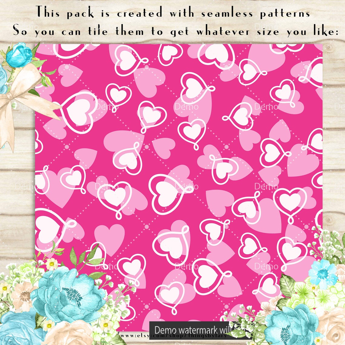 100 Seamless Heart Papers in 12" X 12", 300 Dpi Planner Paper ...