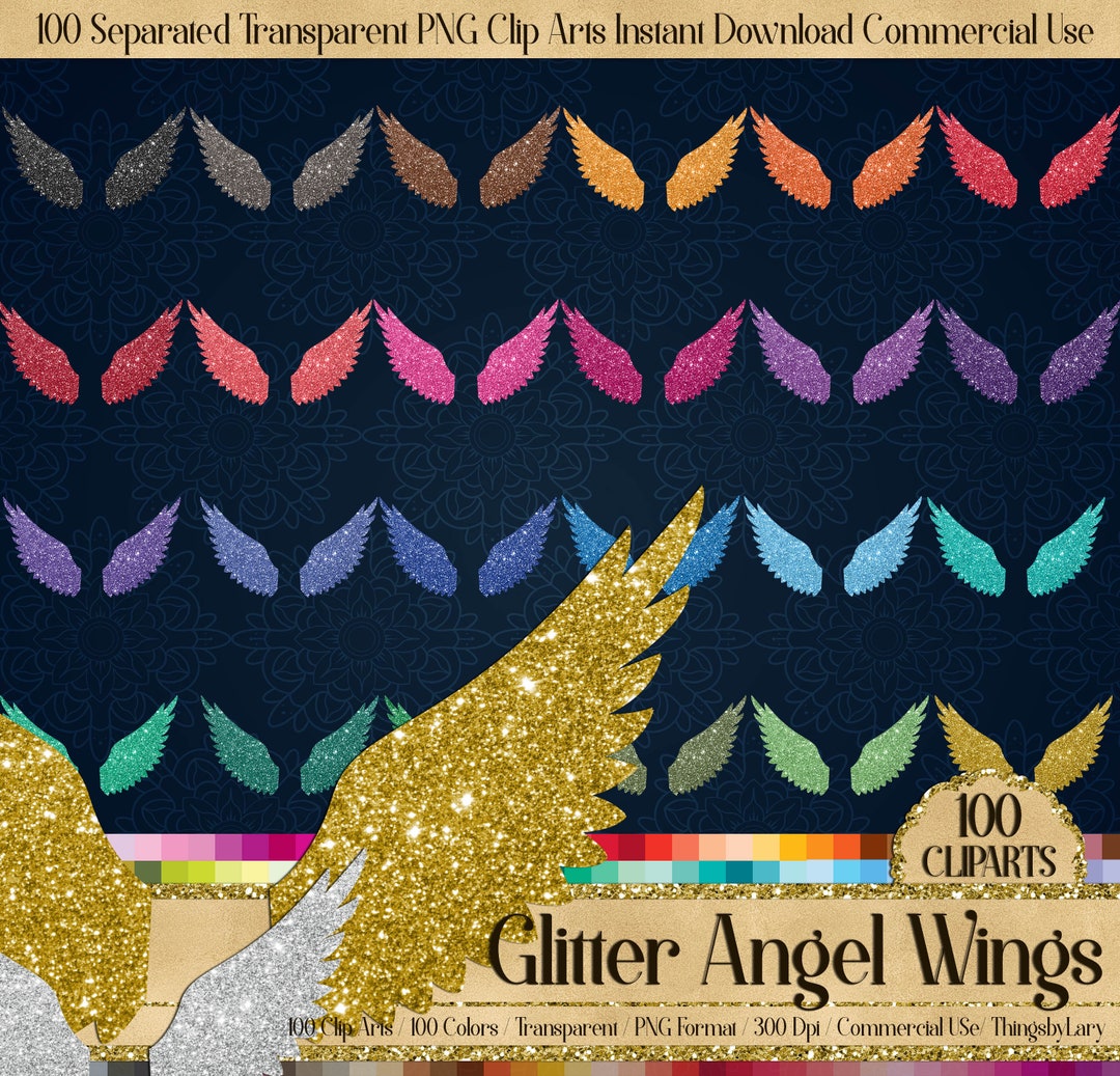 100 Glitter Angel Wings Clip Art 300 Dpi Instant Download Commercial ...