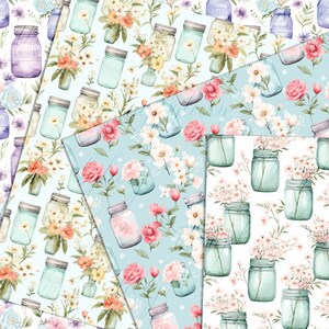30 Seamless Watercolor Flower Mason Jars Digital Papers Digital Papers ...