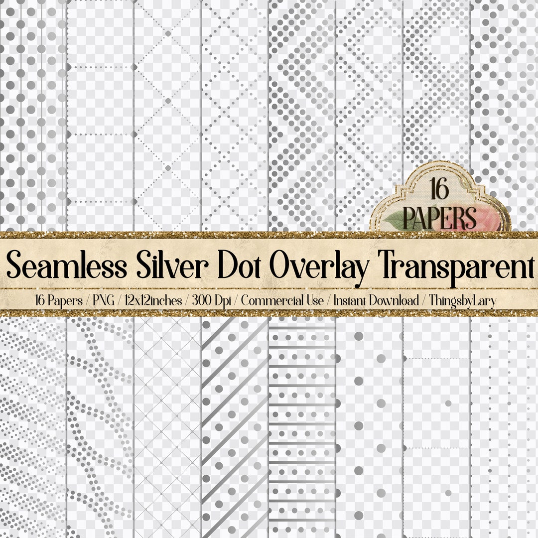 16 Seamless Silver Minimalist Dot Overlay PNG Images 300 DPI Commercial ...