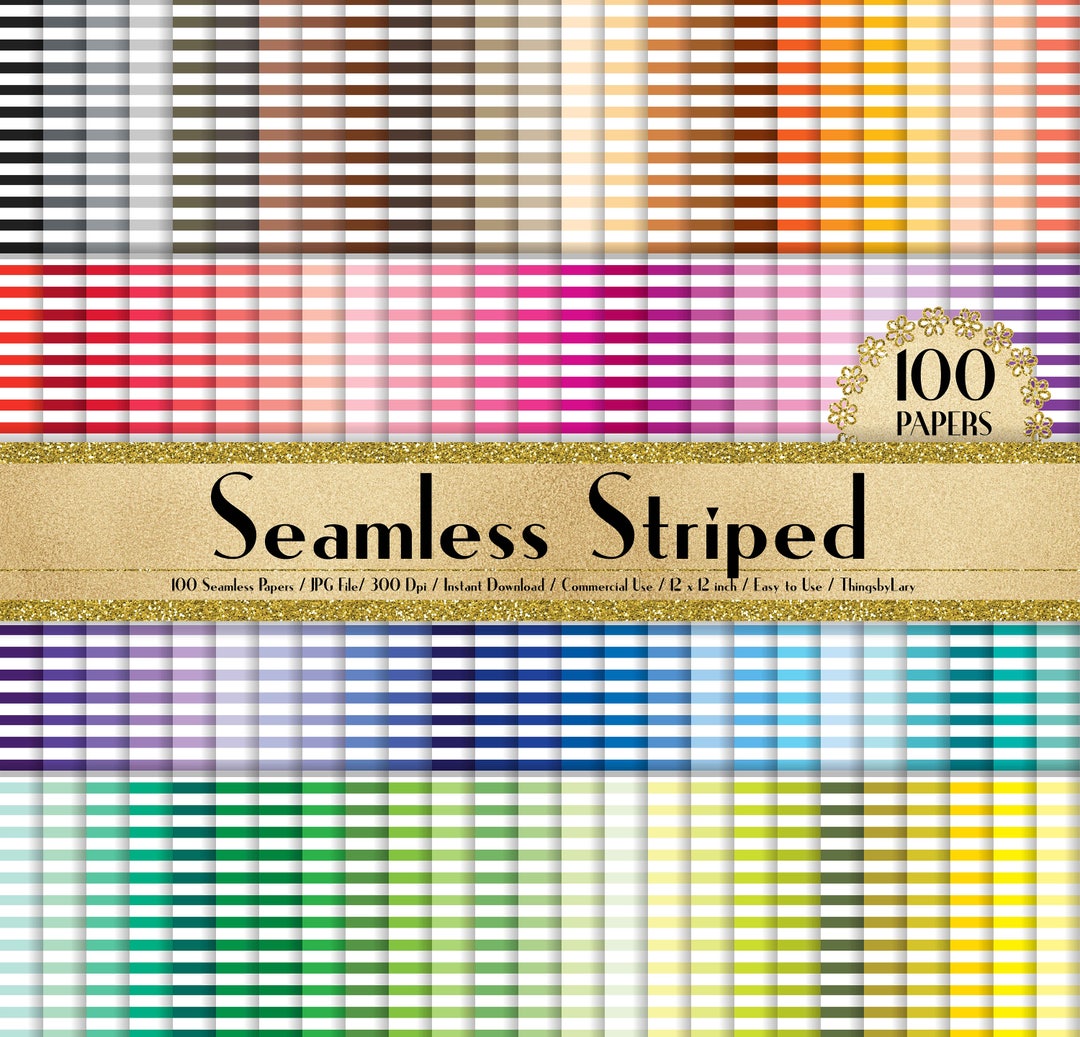 100 Seamless Striped Pattern Papers in 12" X 12", 300 Dpi Planner Paper ...