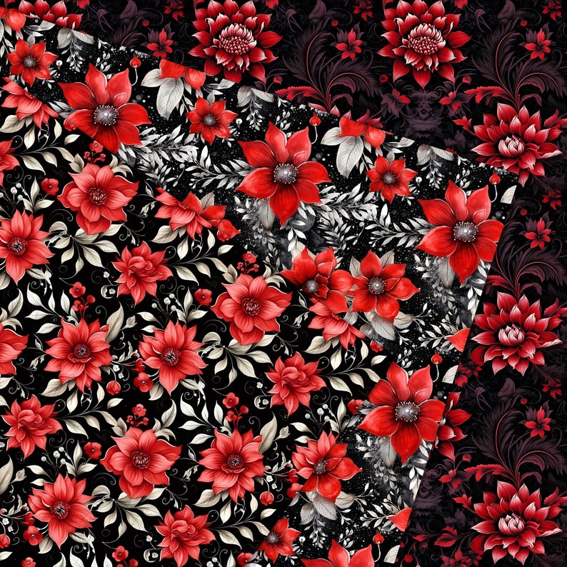 20 Seamless Gothic Floral With Black Digital Papers Commercial Use ...