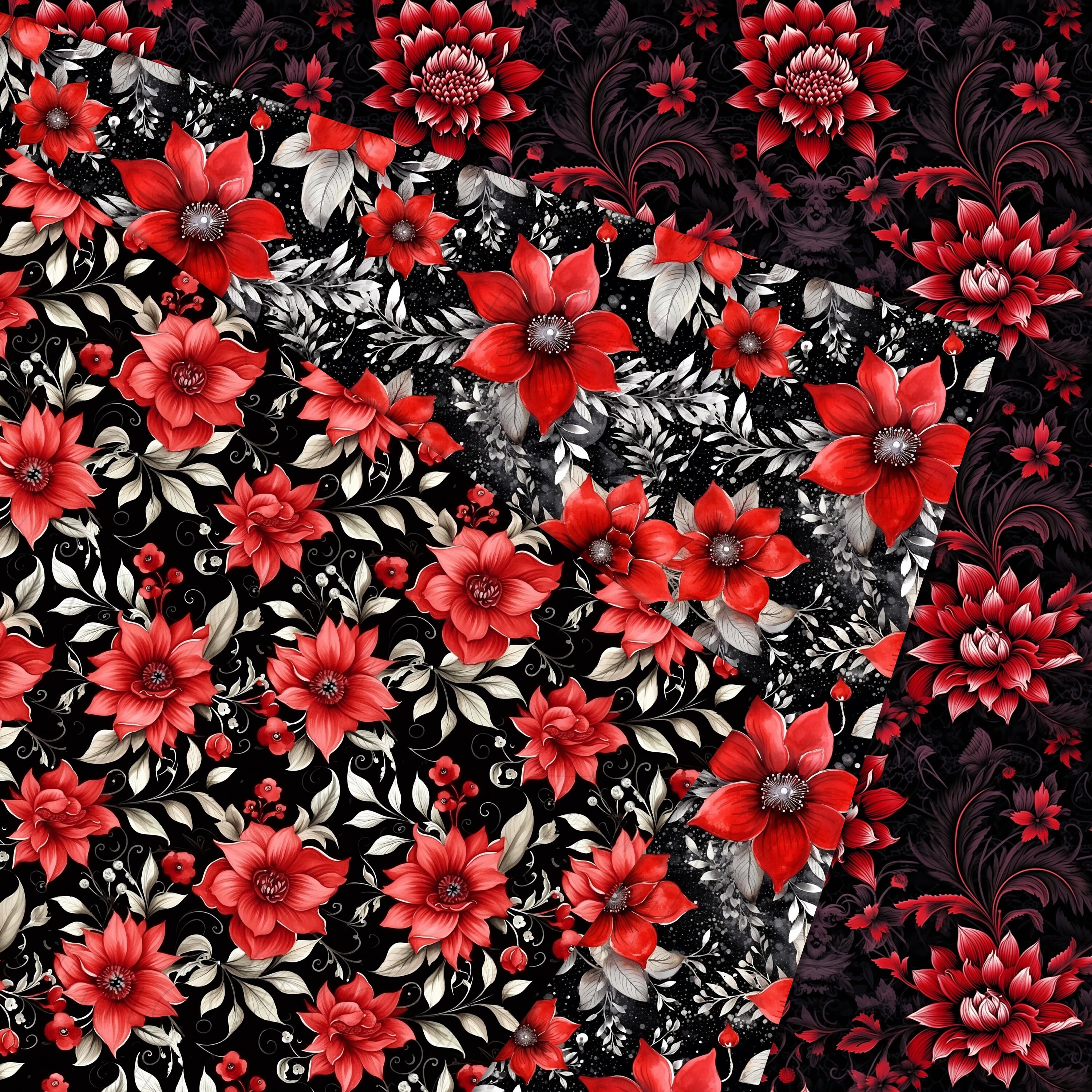 20 Seamless Gothic Floral With Black Digital Papers Commercial Use ...