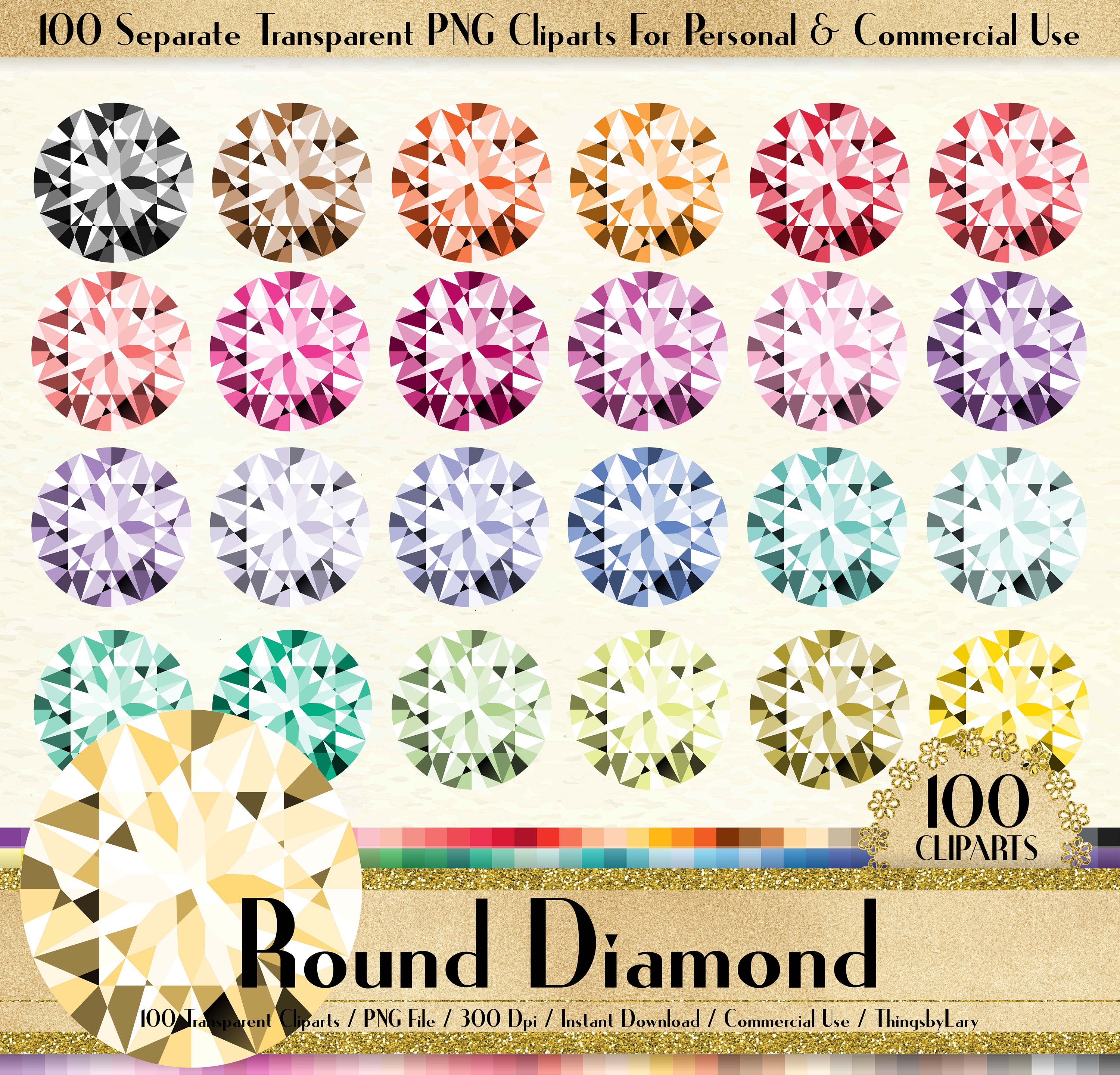 100 Round Diamond Clipart Diamond Clipart Round Shape - Etsy