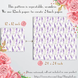 16 Seamless Watercolor Lavender Flower Digital Papers 300 Dpi ...