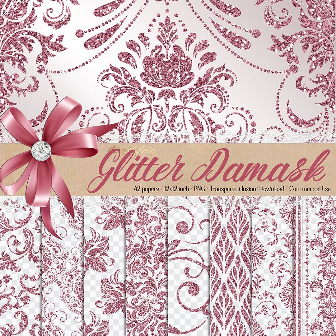 42 Rose Gold Glitter Seamless Damask Ornament Overlays 12in Transparent ...