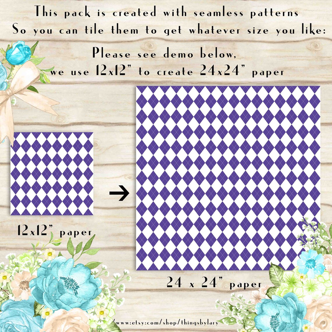 100 Seamless Argyle Papers in 12