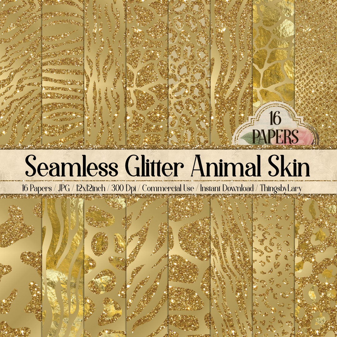 16 Seamless Gold Glitter Animal Skin Prints Digital Papers 12" 300 Dpi ...