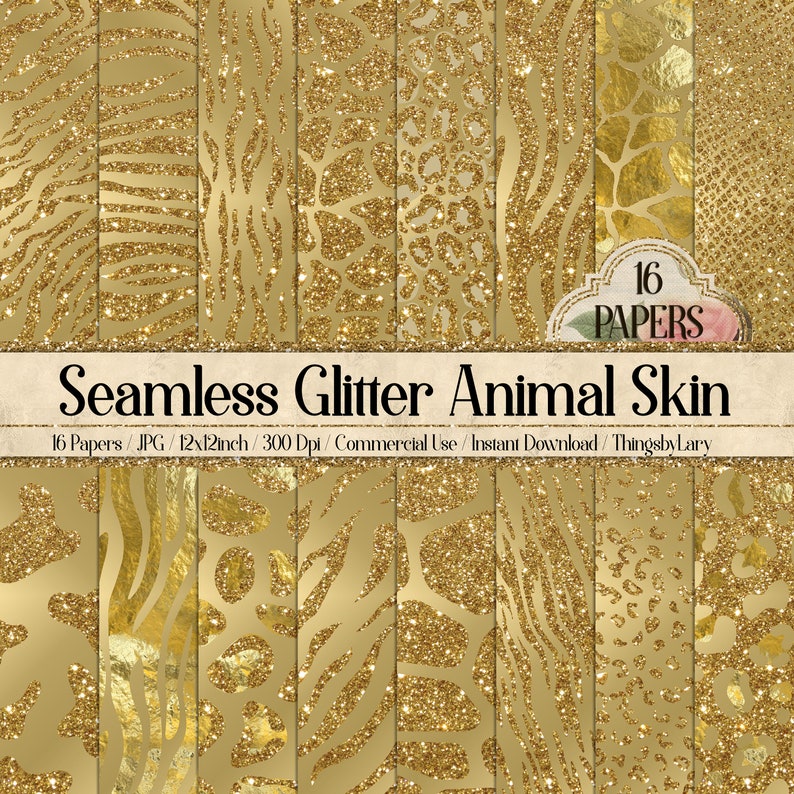 16 Seamless Gold Glitter Animal Skin Prints Digital Papers 12" 300 Dpi ...