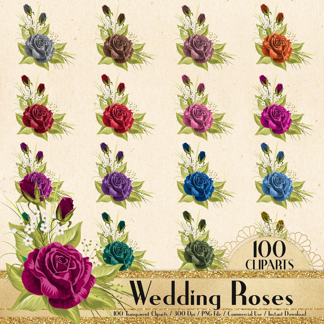 100 Wedding Roses Cliparts, Flower Clipart, Planner Clipart, Floral ...