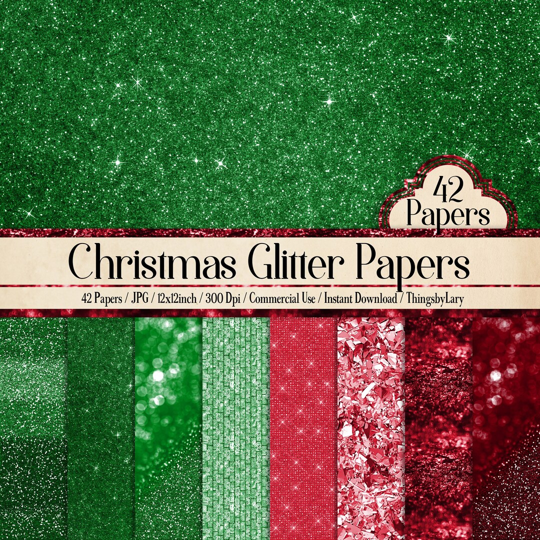 42 Christmas Glitter Papers 12 Inch, 300 Dpi Planner Paper, Commercial ...