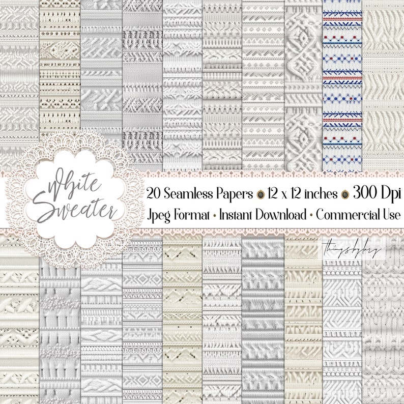 20 Seamless Realistic White Ugly Sweater Pattern Digital Papers ...