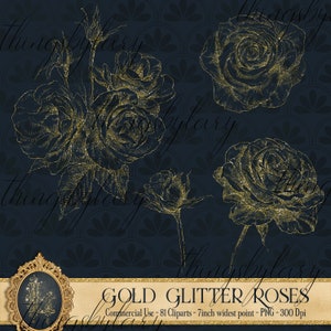 Gold Glitter Rose Sets, 300 Dpi, Instant Download, Commercial Use ...