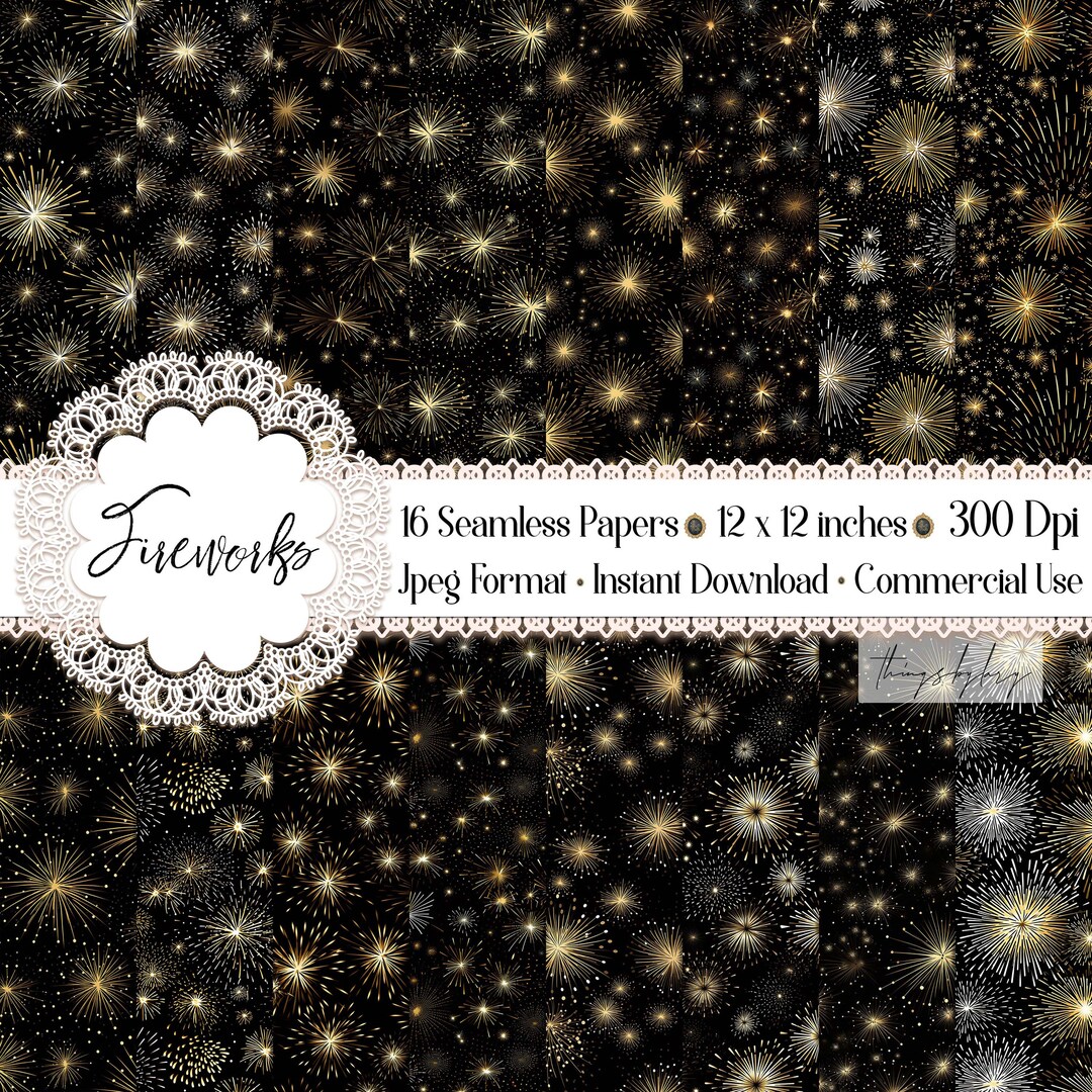 16 Seamless Black and Gold Firework Digital Papers Commercial Use ...