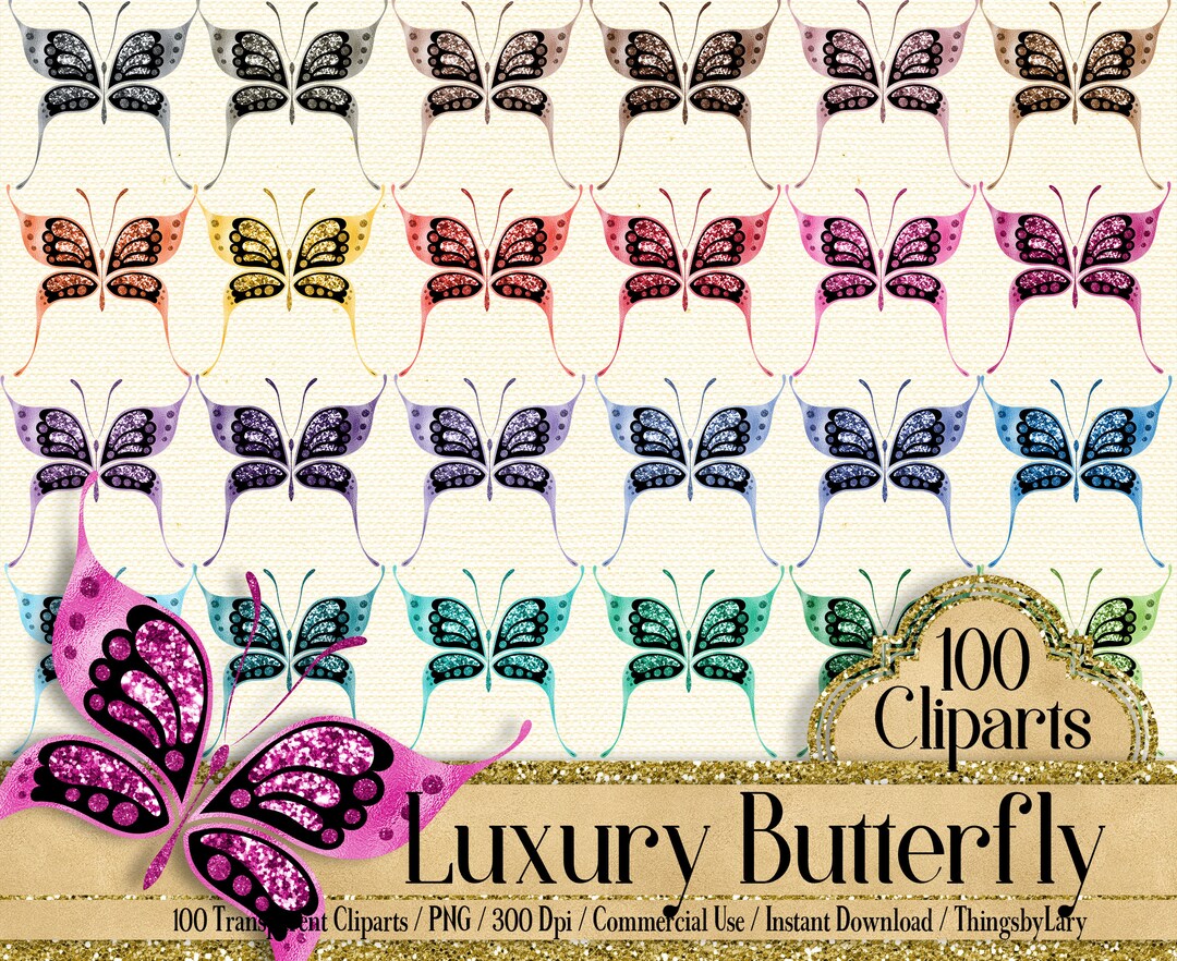 100 Luxury Butterfly Cliparts, Planner Clipart, Colorful Butterfly ...