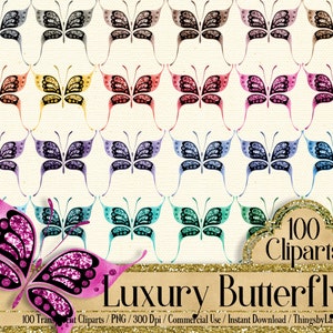 100 Luxury Butterfly Cliparts, Planner Clipart, Colorful Butterfly ...