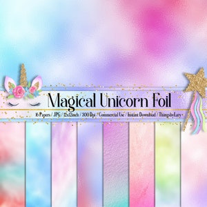 16 Magical Unicorn Foil Digital Papers Commercial Use, Luxury Texture ...