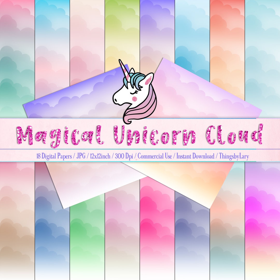 18 Fairy Ombre Magical Unicorn Cloud Digital Papers Commercial Use ...