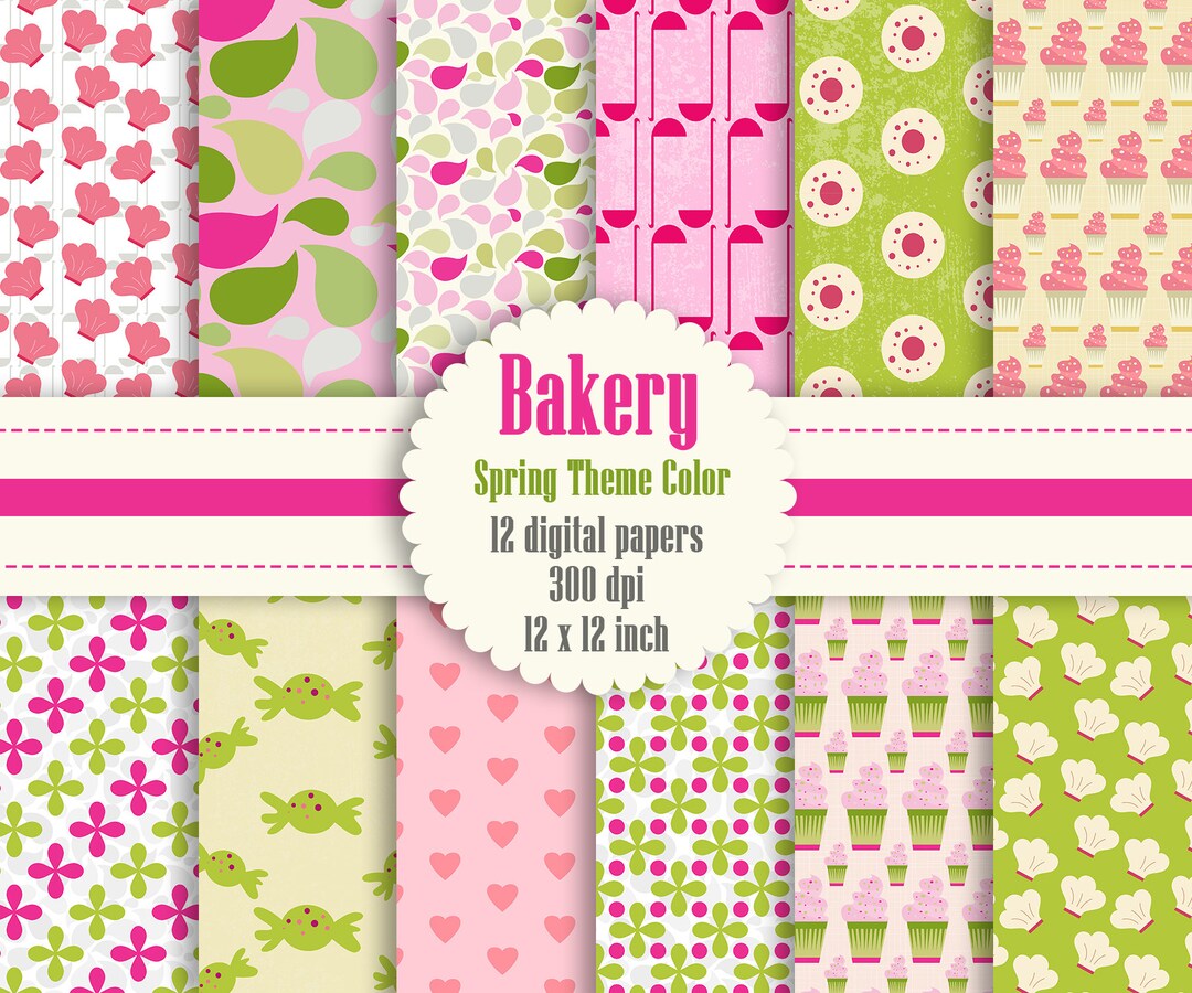 12 Bakery Digital Papers in Spring Theme Color in 12 Inch, Instant ...