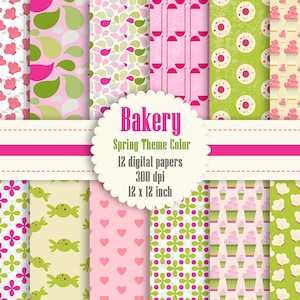 12 Bakery Digital Papers in Spring Theme Color in 12 Inch, Instant ...